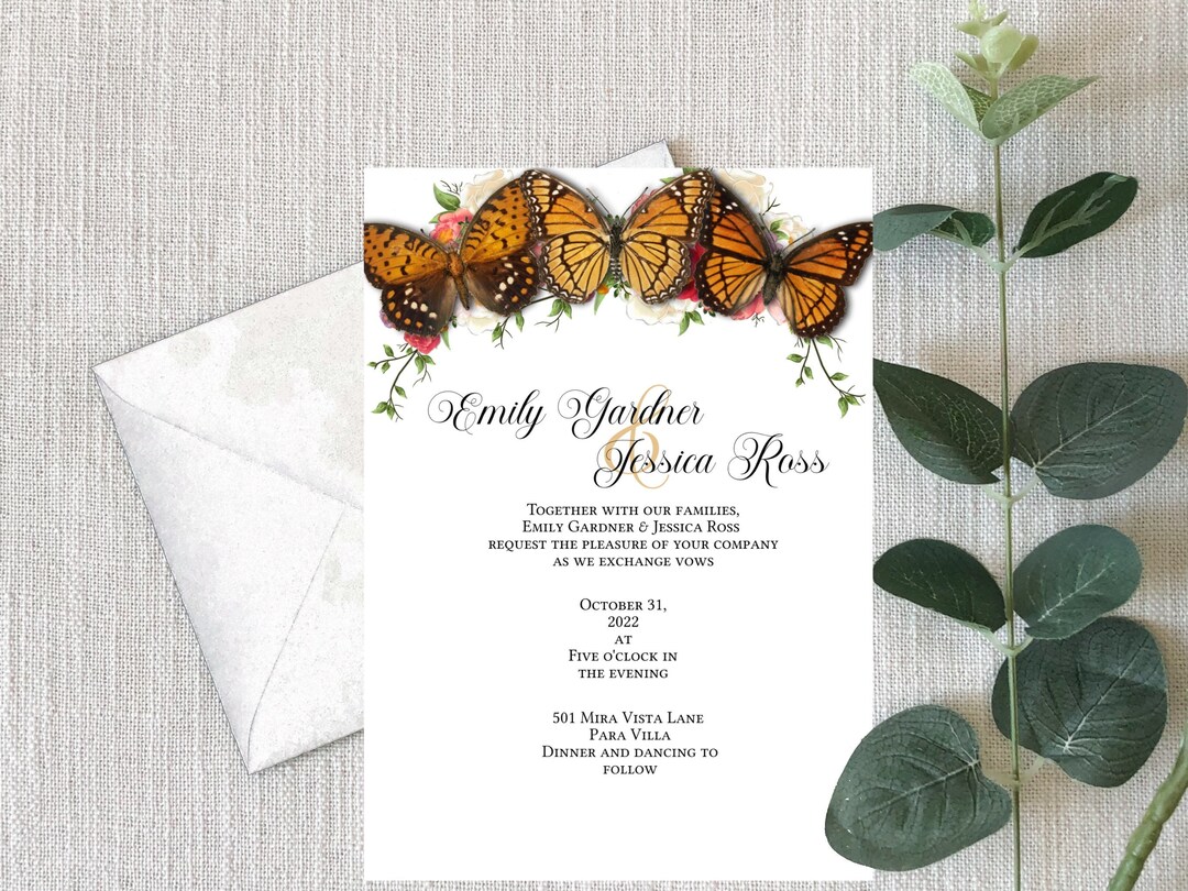 Butterfly Wedding Invitation, Monarch Butterflies Wedding Invitation ...