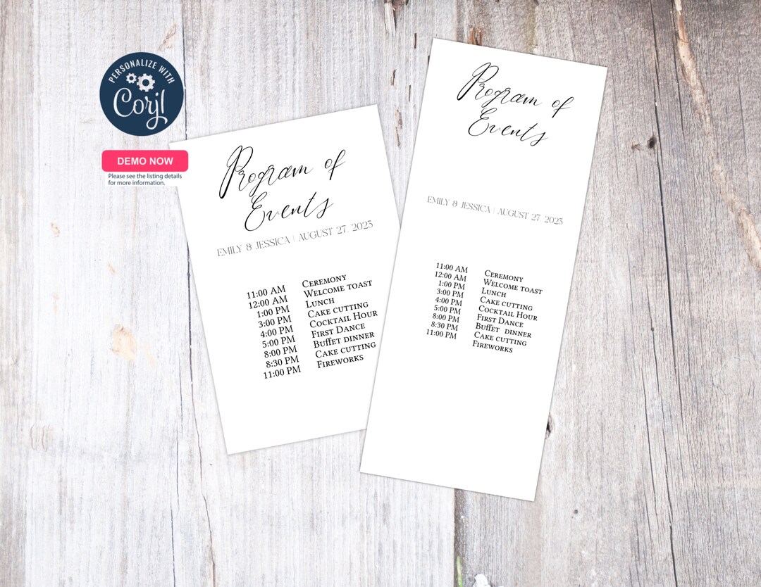 Minimal Wedding Program Template, One Page Wedding Program Template, - Etsy