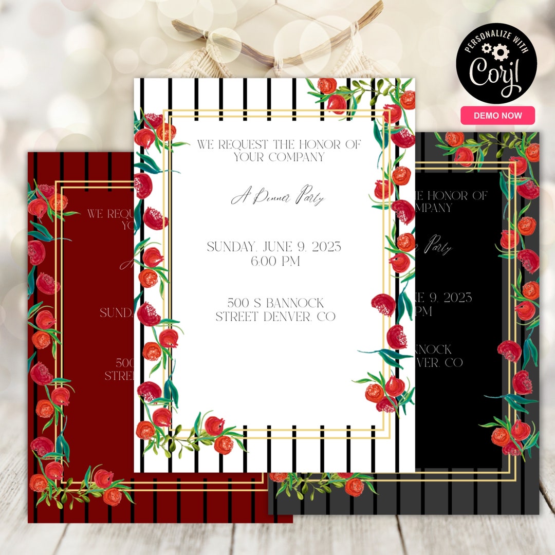 Moody Pomegranate Invitation, Invitation Template Download - Etsy