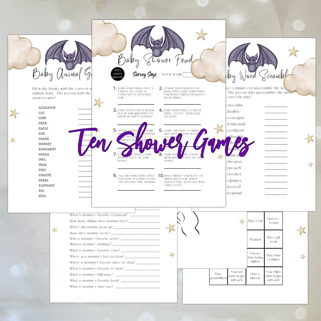 Baby Shower Games, Baby Bat Shower Games, - Etsy