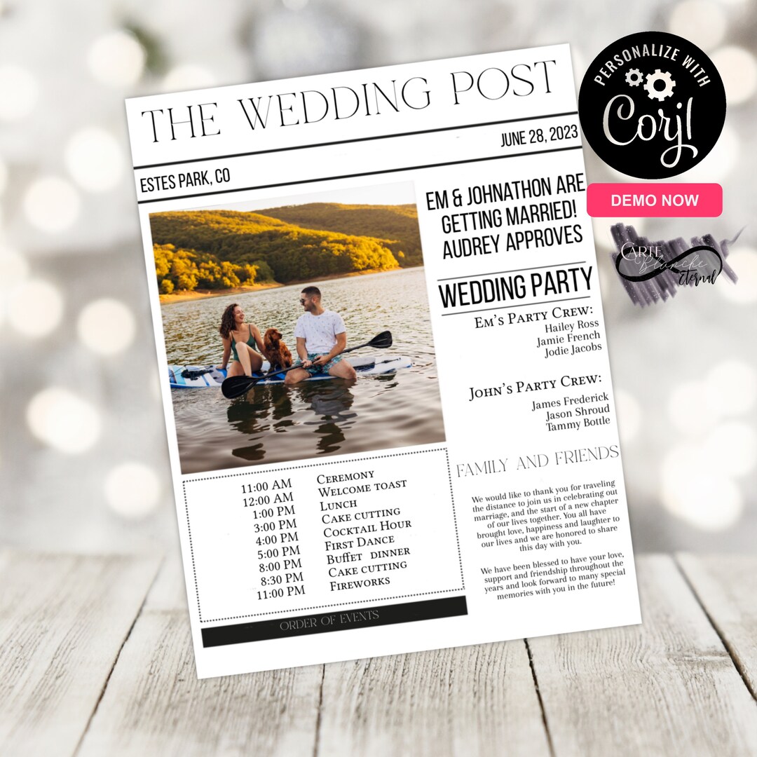 Newspaper Wedding Program Template One Page Wedding Program - Etsy