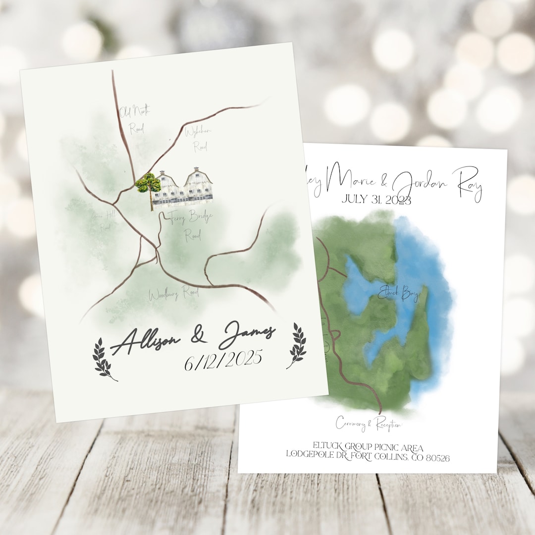 Watercolor Wedding Map, Custom Watercolor Map, Wedding Map - Etsy