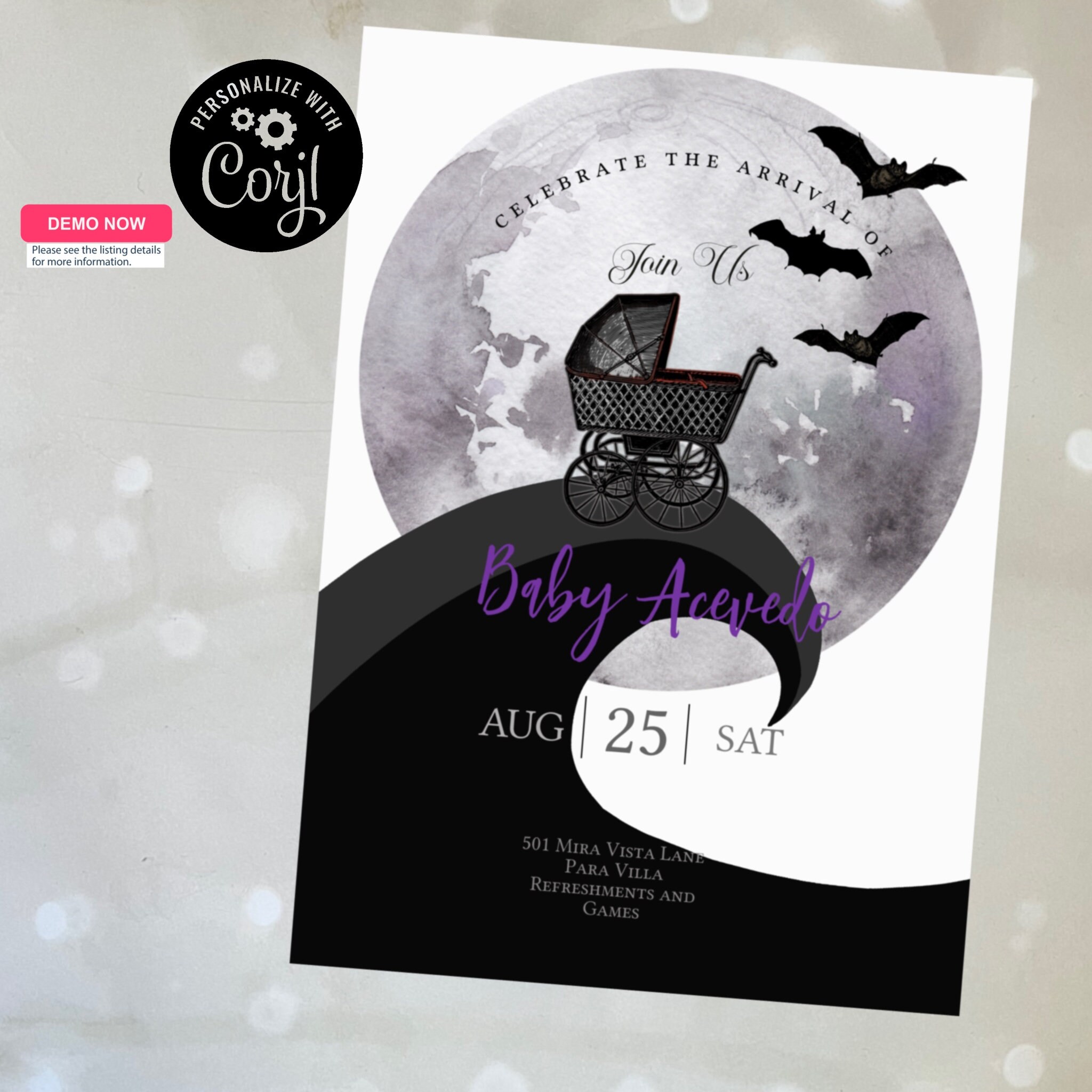 Witchy Baby Shower Invitation Bat Theme Baby Shower Gender Neutral Baby ...
