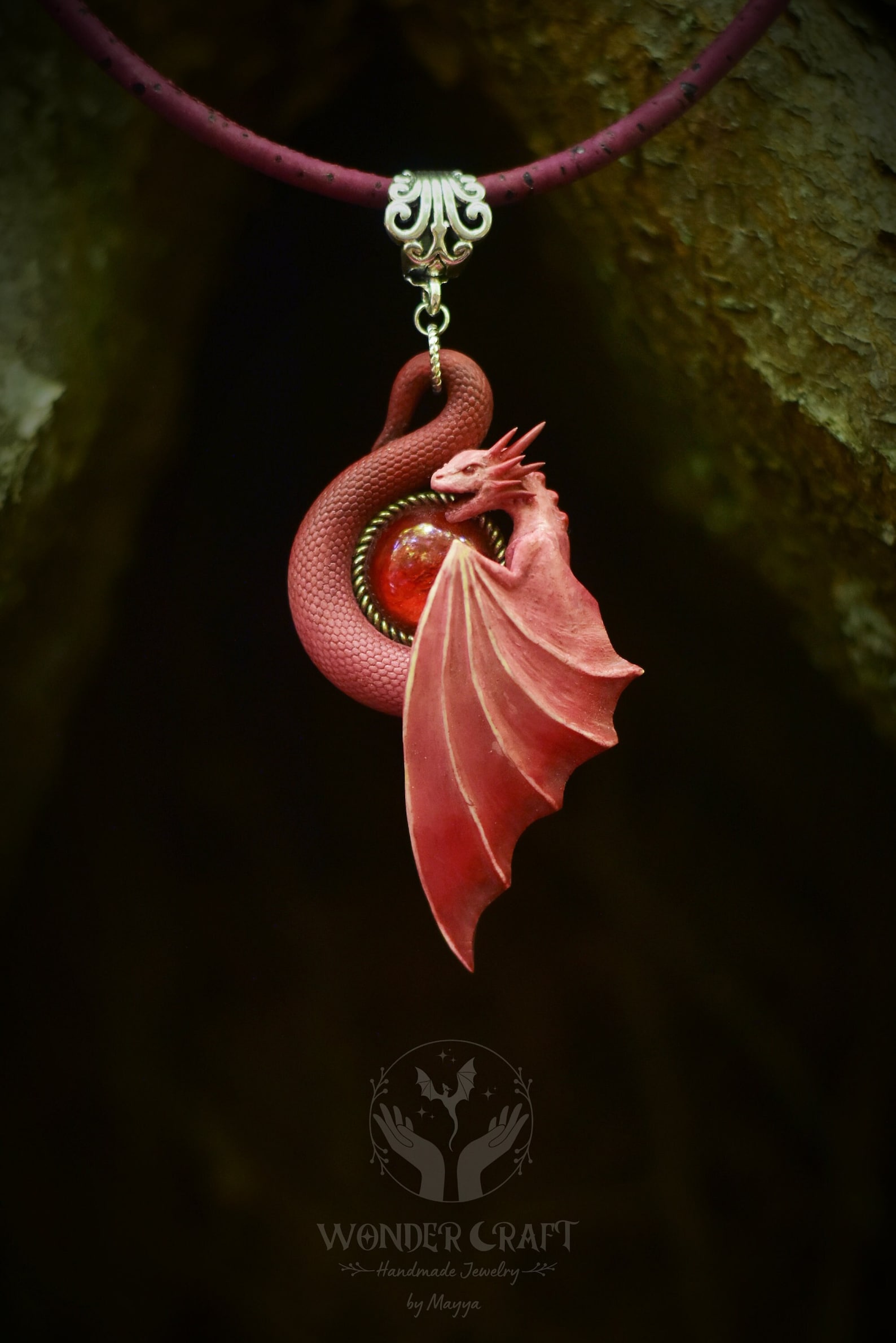 Handmade Red Dragon Pendant Necklace: Fantasycore Polymer Clay Jewelry ...