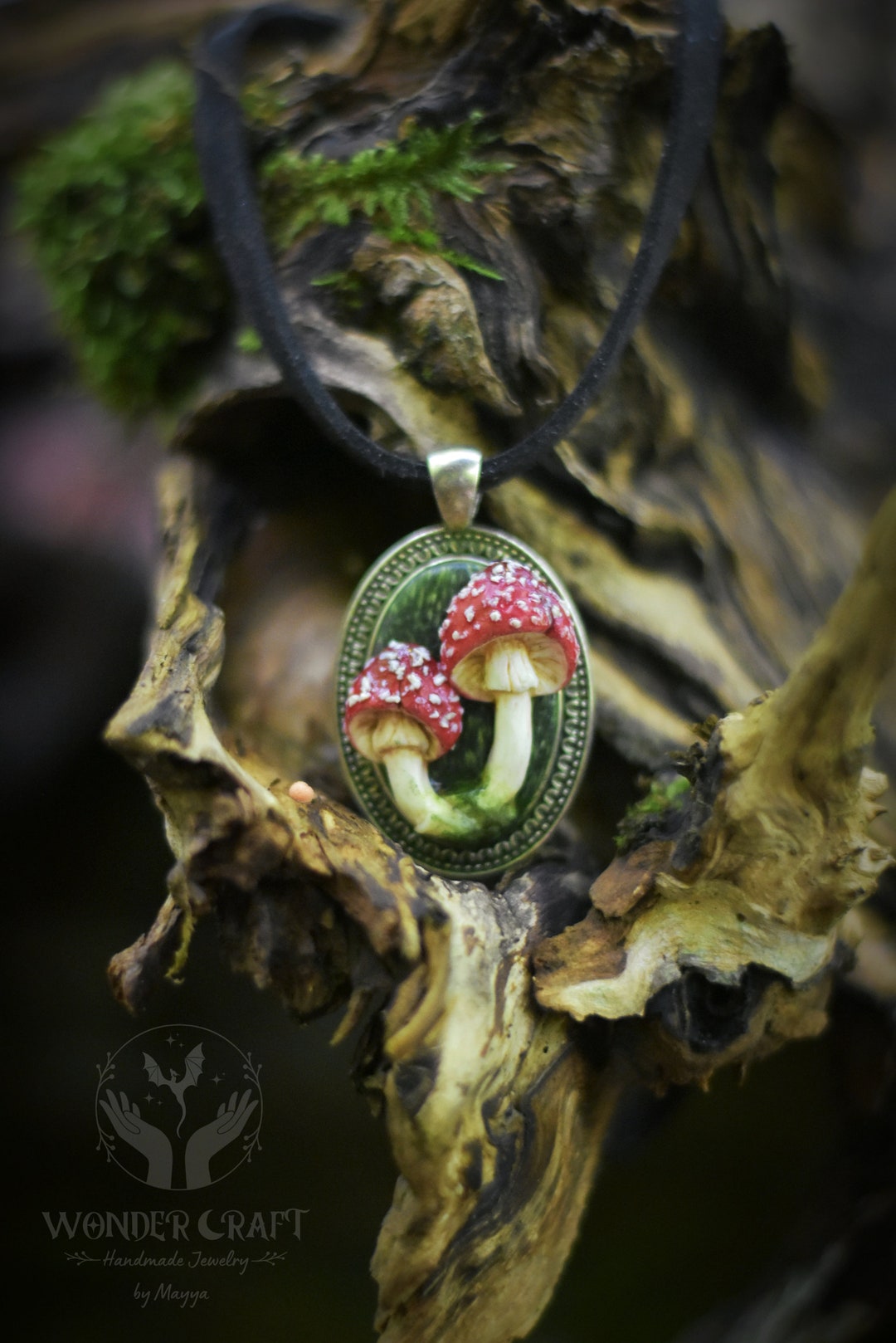 Cottagecore Jewelry Fly Agaric Cameo Necklace Chocker Handmade Polymer ...
