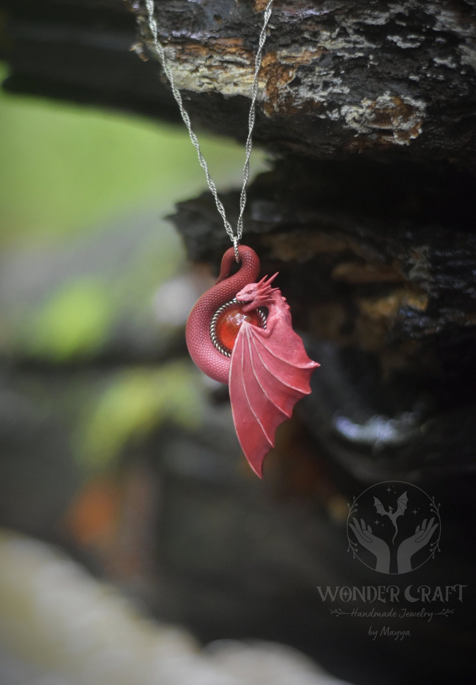 Handmade Red Dragon Pendant Necklace: Fantasycore Polymer Clay Jewelry ...