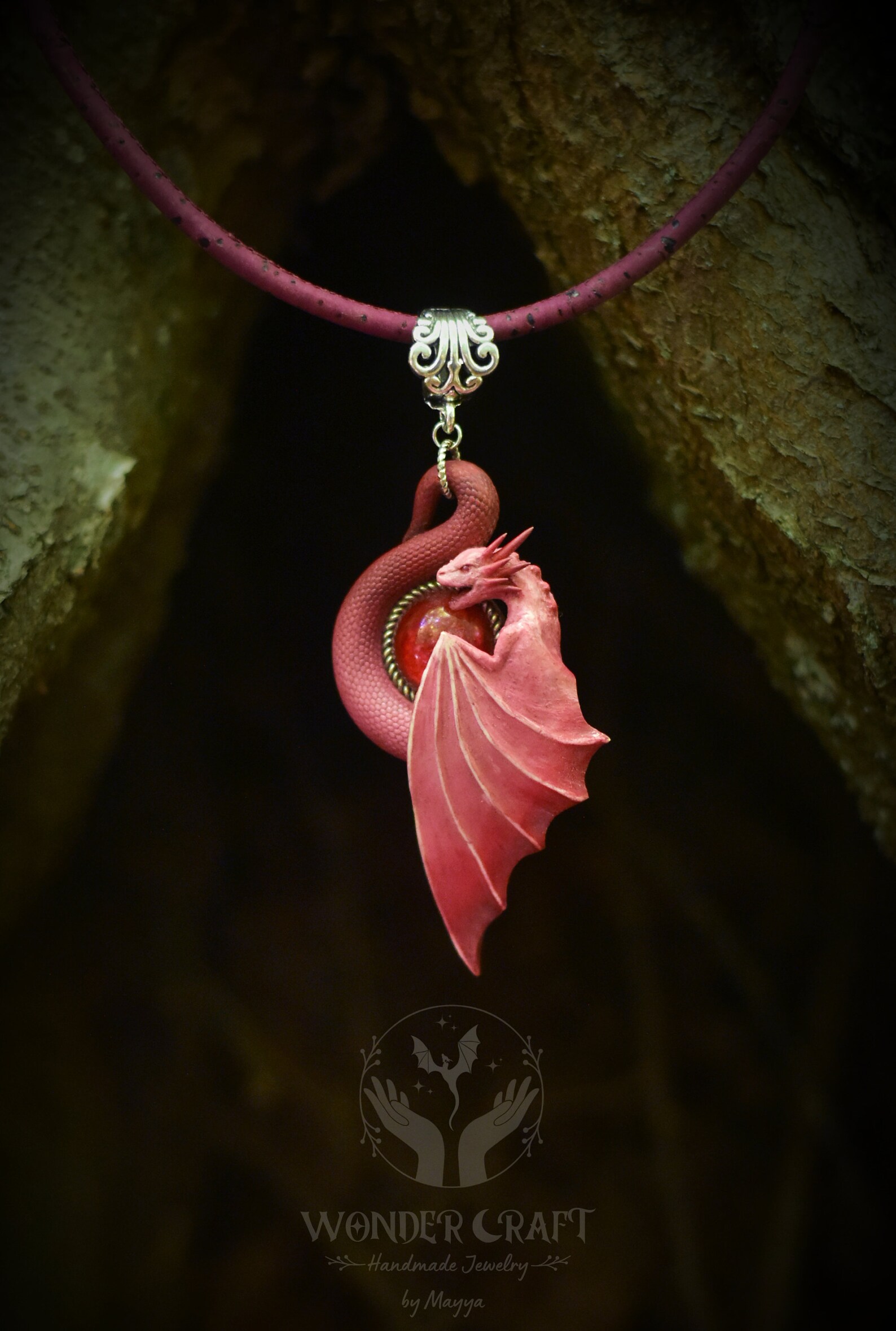 Handmade Red Dragon Pendant Necklace: Fantasycore Polymer Clay Jewelry ...