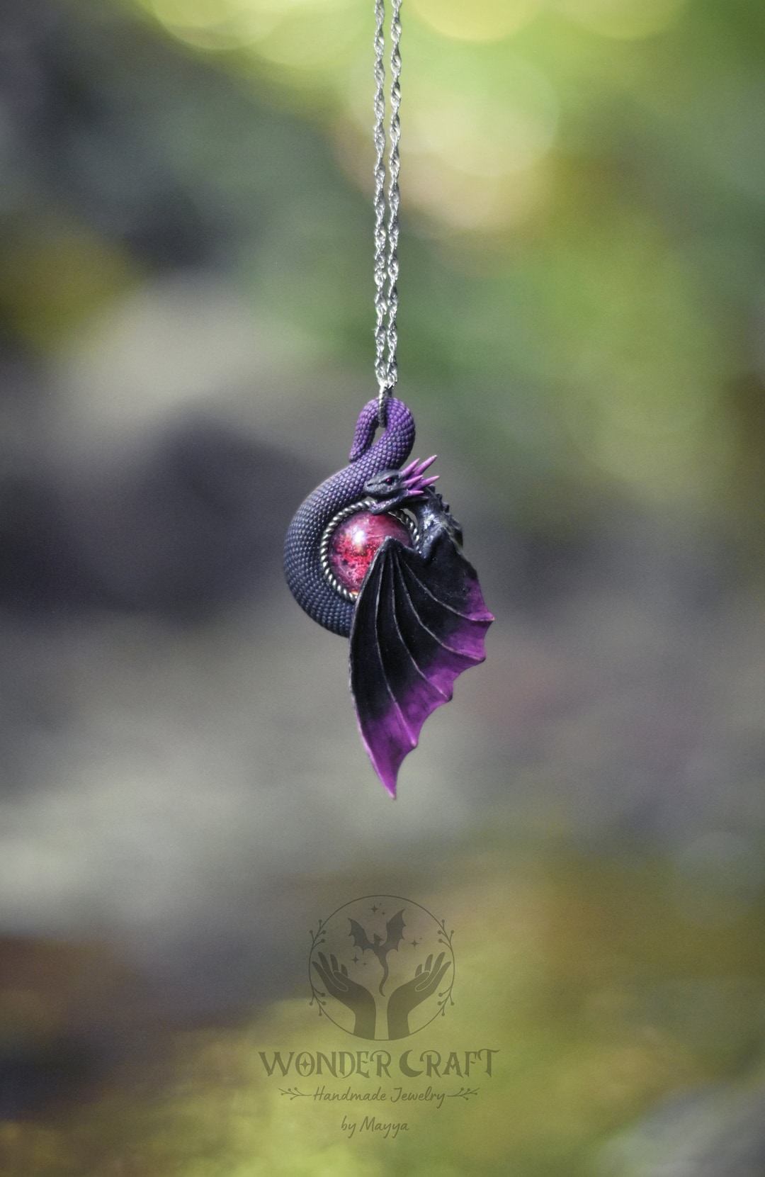 Fantasy Amulet, Black and Purple Dragon Pendant, Dnd Themed Gift ...