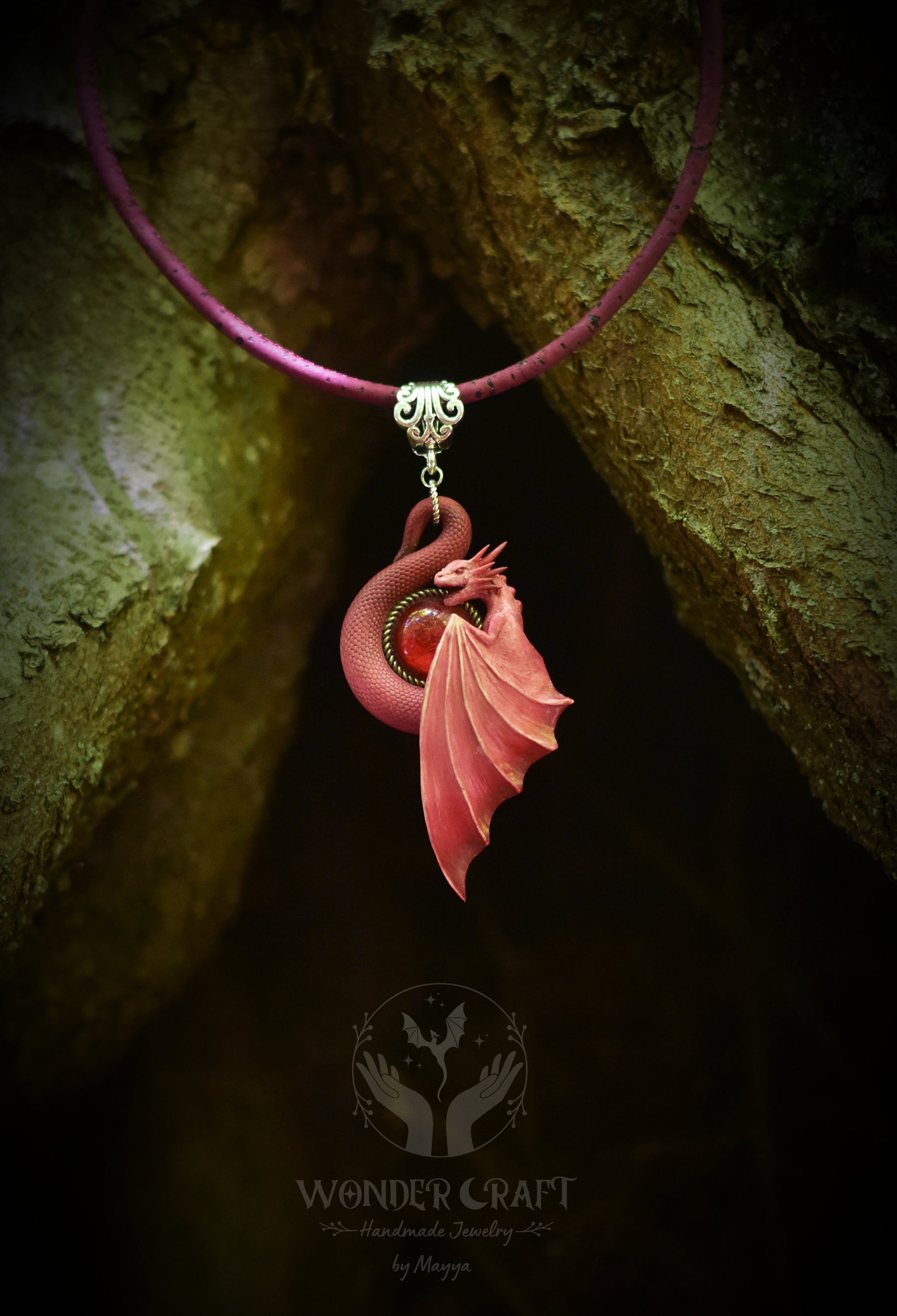 Handmade Red Dragon Pendant Necklace: Fantasycore Polymer Clay Jewelry ...