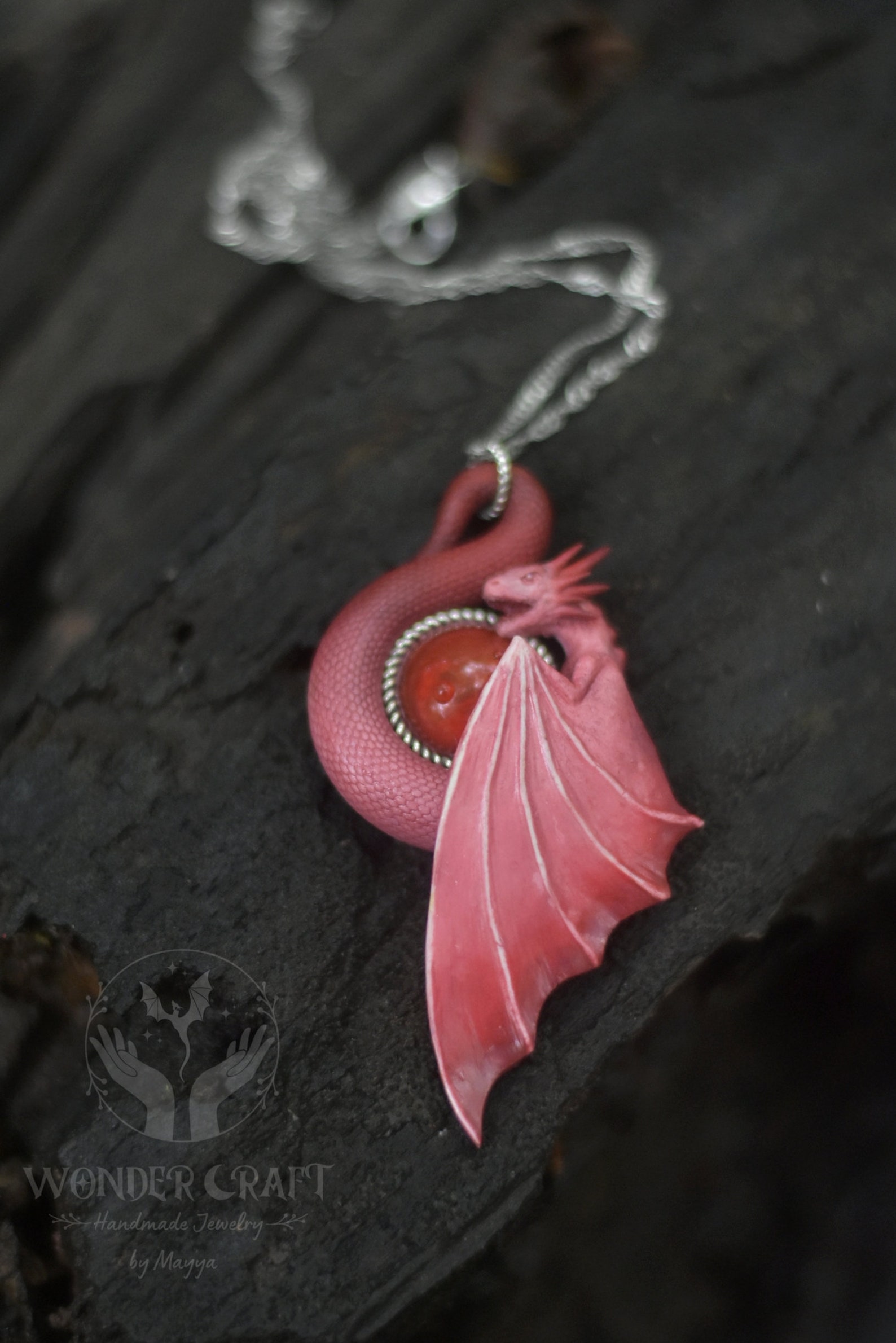Handmade Red Dragon Pendant Necklace: Fantasycore Polymer Clay Jewelry ...