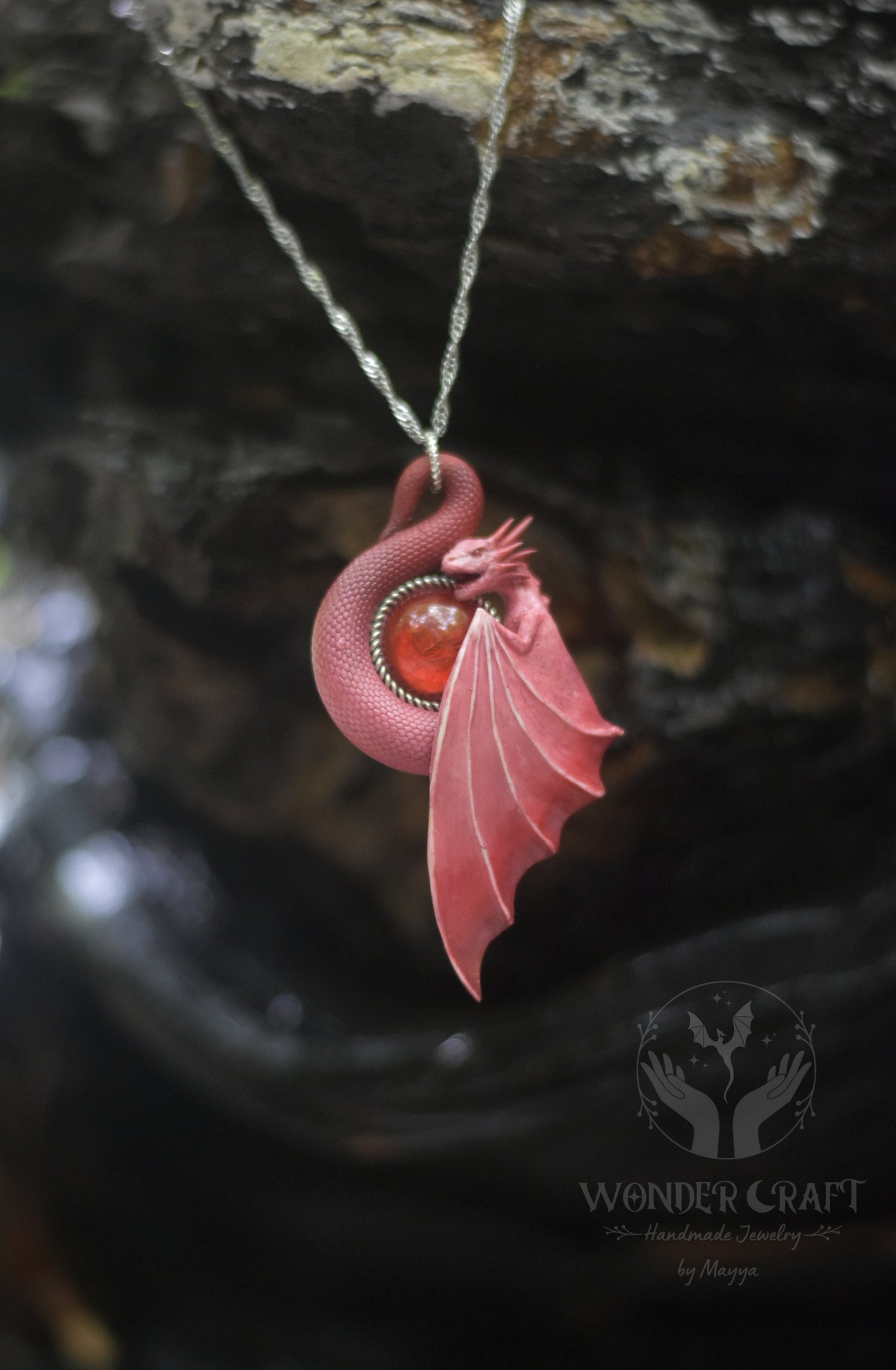 Handmade Red Dragon Pendant Necklace: Fantasycore Polymer Clay Jewelry ...