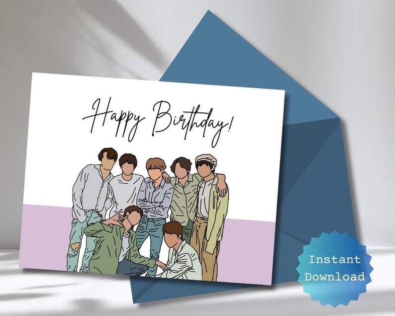 Happy Birthday Card BTS Happy Birthday Card Bts Cartoon BTS - Etsy