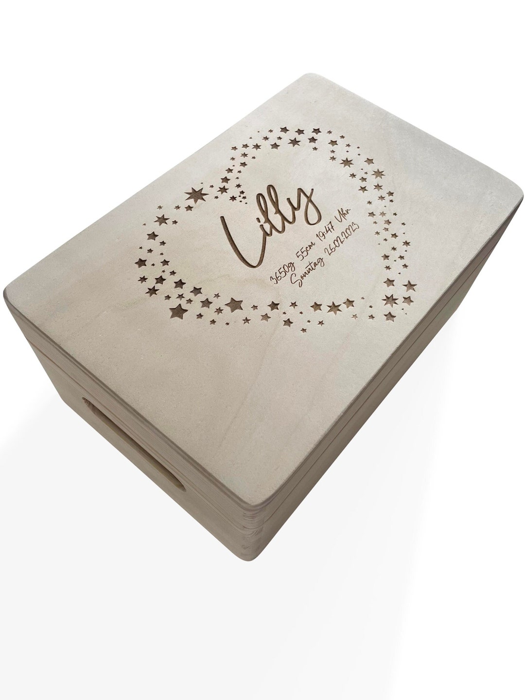 Gift for Birth Baptism Birth Box Memory Box Heart Star Wooden Box Crate ...