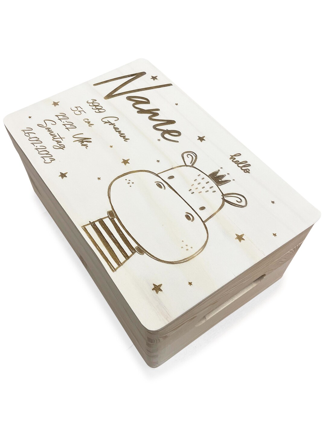 Gift for Birth Hippopotamus Baptism Birth Box Memory Box Rainbow Wooden ...