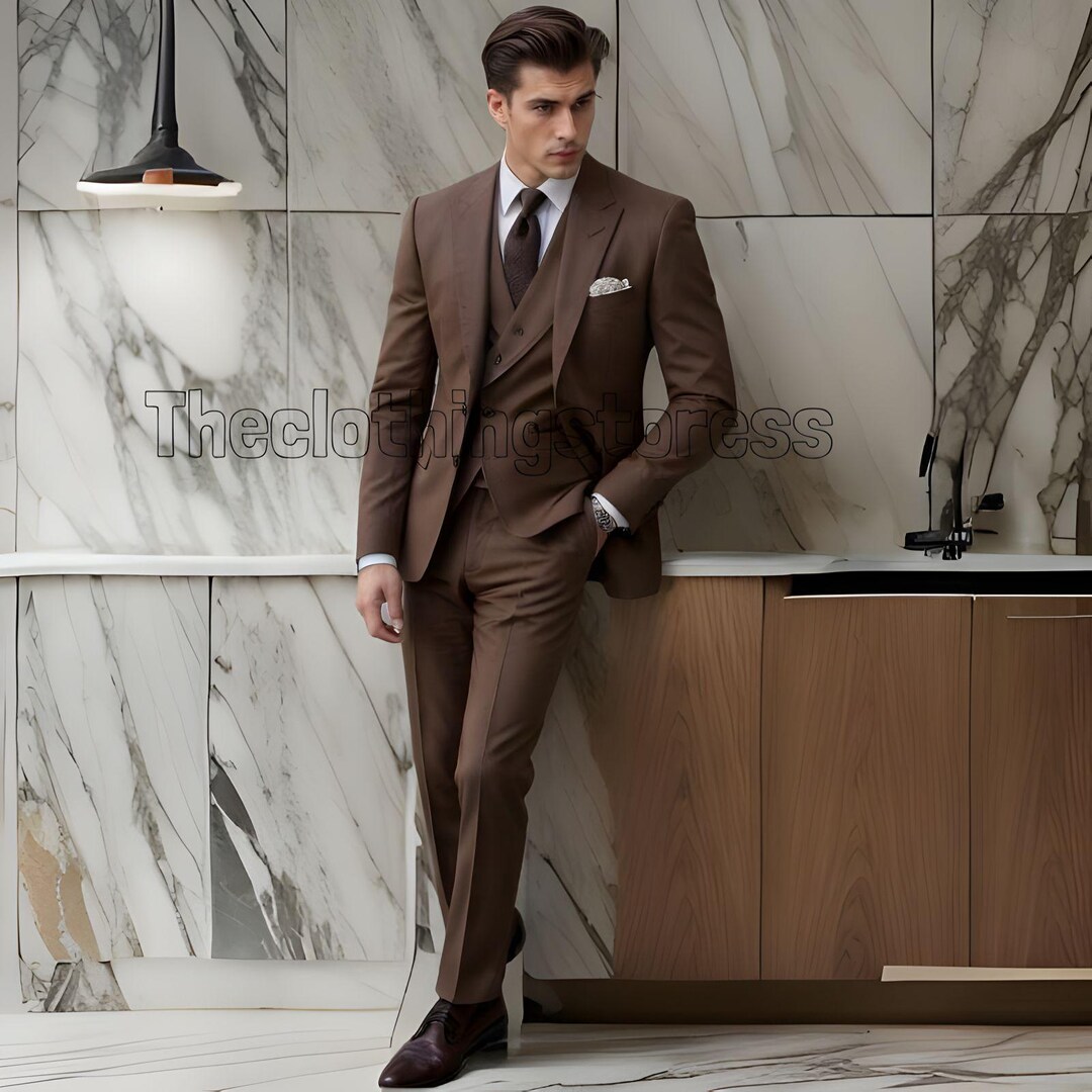 Men Brown 3 Piece Suits, Wedding Bespoke, Parties Groomsmen Suit ...