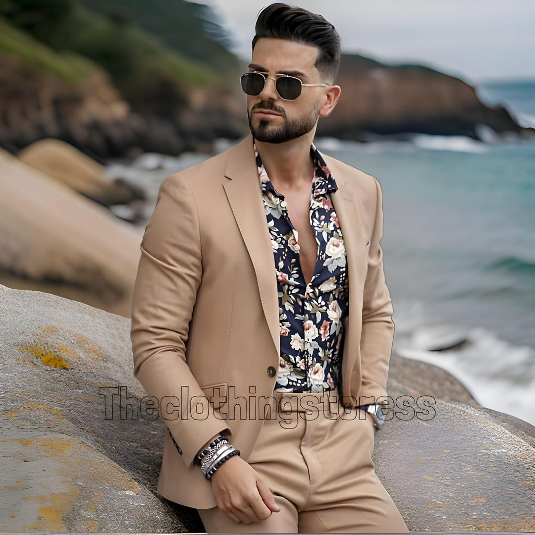 Tailored Fit Camel Suit: 2-piece Wedding Groomsmen Attire Groom Parties ...