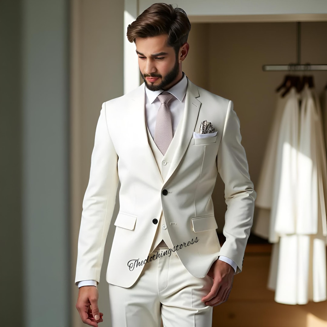 Men's White 3 Piece Suits, Custom Suits,wedding Bespoke, Parties ...