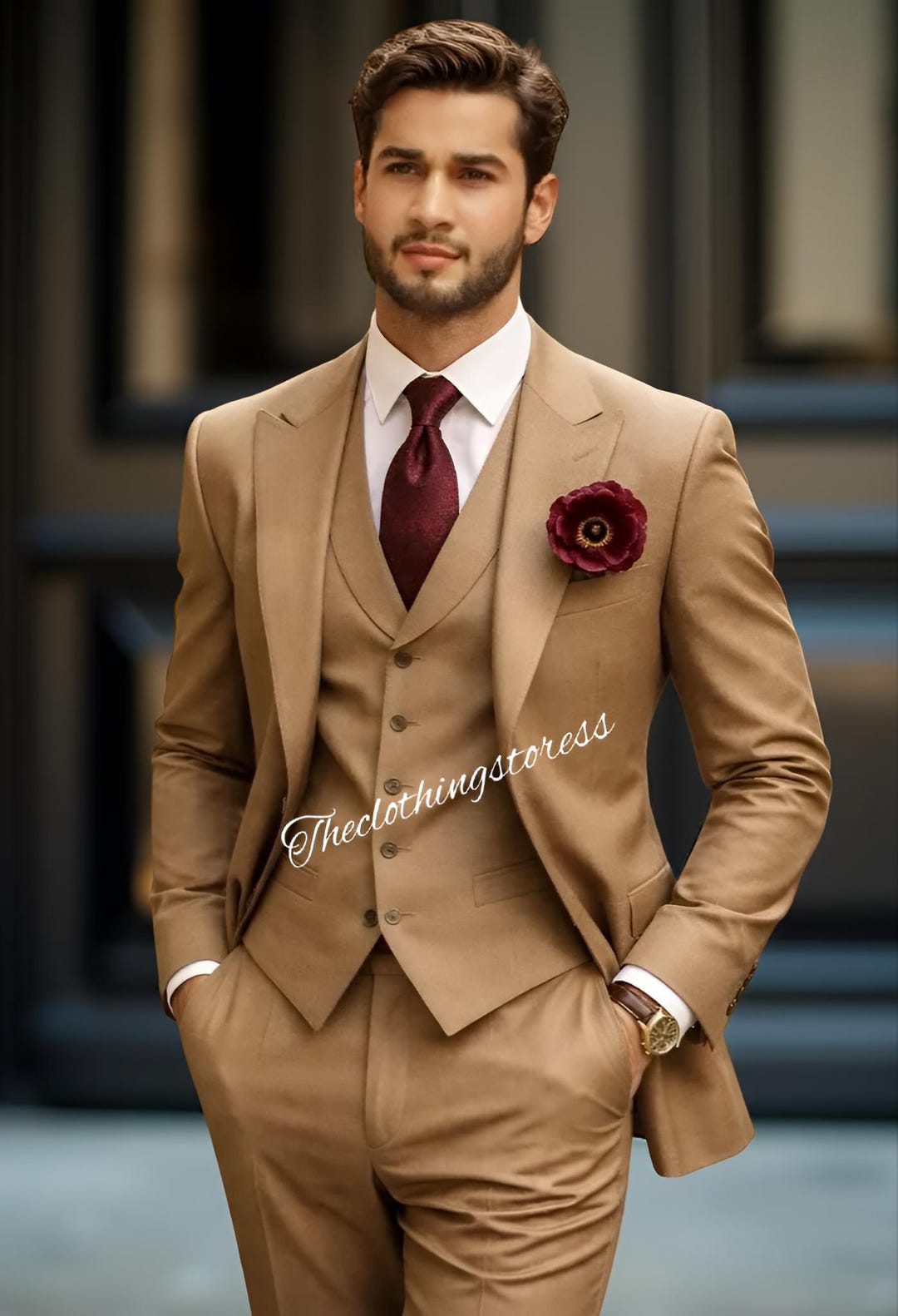 Men's Light Golden 3 Piece Suit: Wedding Bespoke Suit,groomsmen, Formal ...