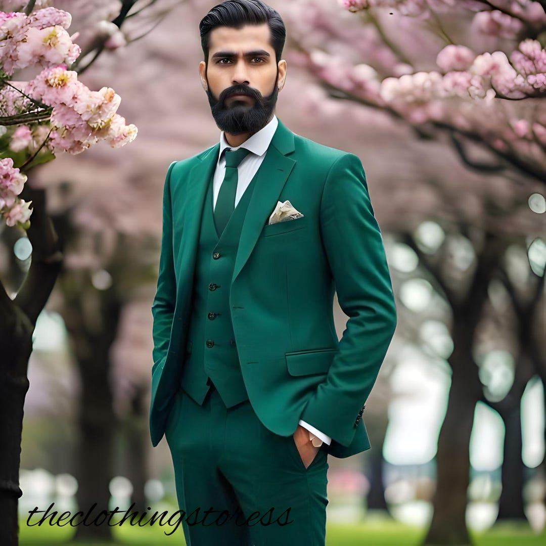 Stylish Three Piece Green Suit, for Men Party Wear, Grooms Men Suit, Outfit Wedding Prom Bespoke ...
