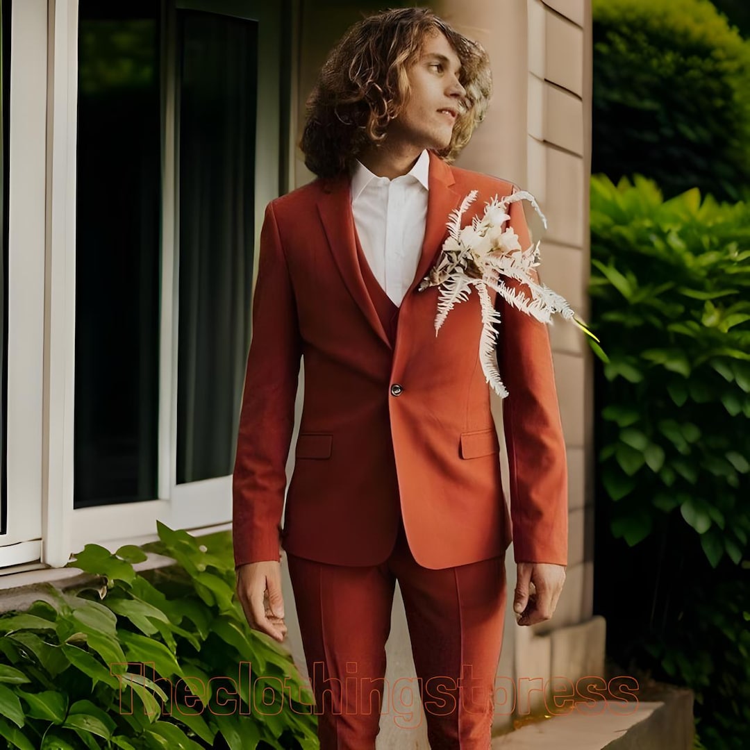 Classic Rust Terracotta Grooms Men Suit, Orange 3 Piece Outfit Wedding ...