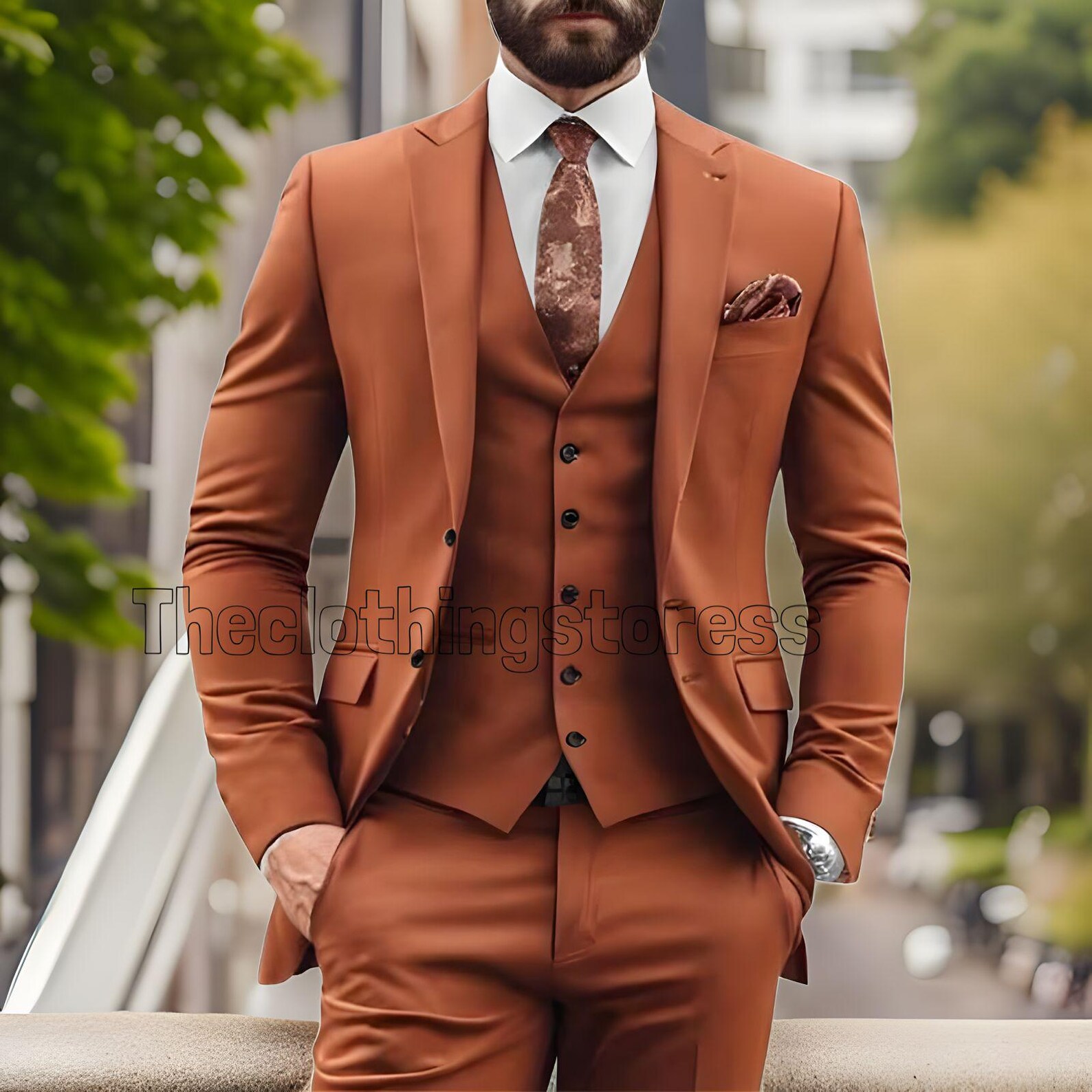 Premium Rust Orange 3 Piece Outfit Wedding Bespoke, Parties Groomsmen ...
