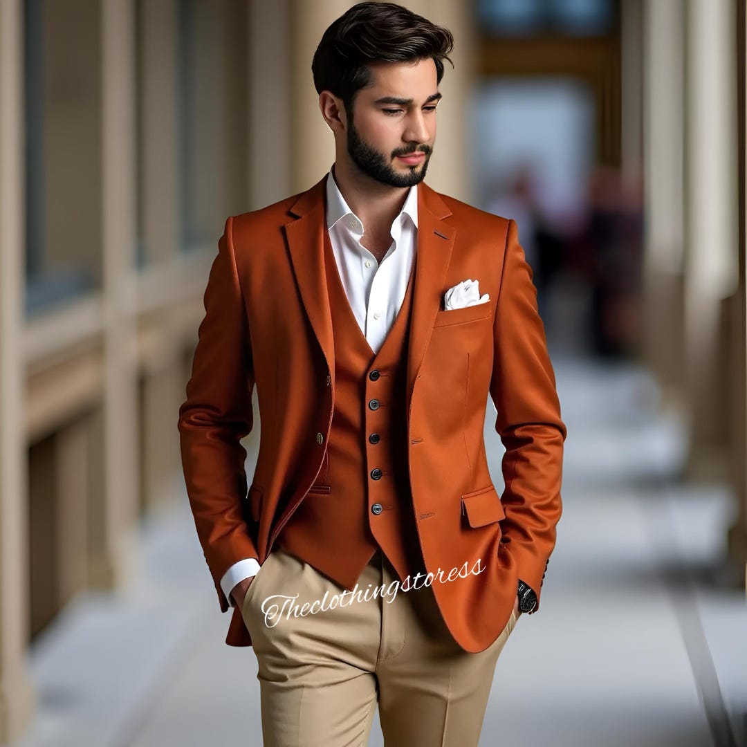 Trendy Rust Orange 3 Piece Suits, Wedding Bespoke, Parties Groomsmen ...