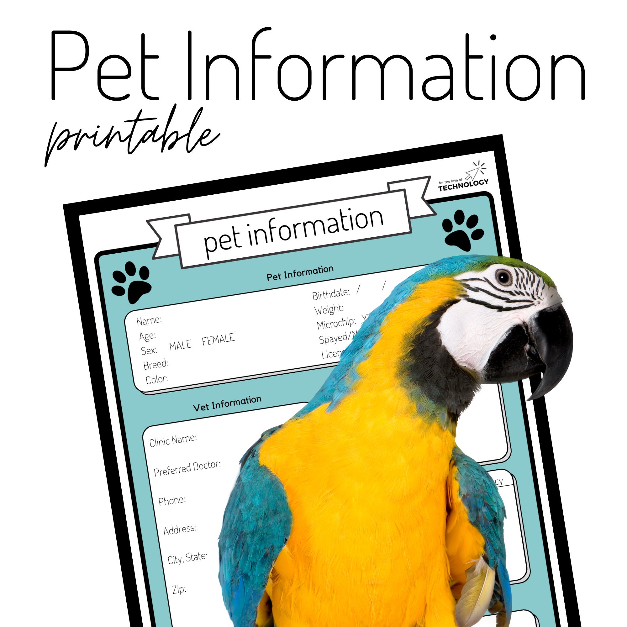 Pet Information Printable | Pet Organizer | Pet Planner | Pet Sitter ...