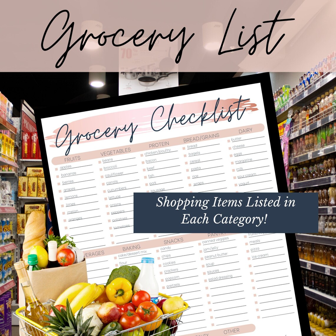 Grocery List Printable | Grocery List | Printable Grocery Checklist ...