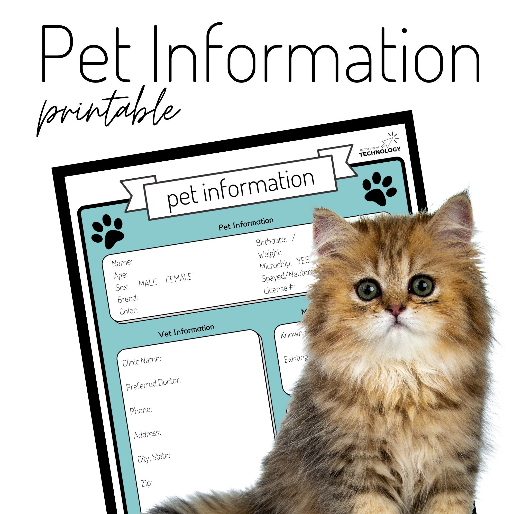 Pet Information Printable | Pet Organizer | Pet Planner | Pet Sitter ...