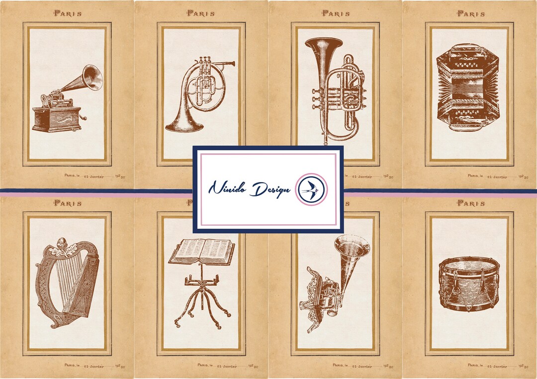 Vintage Musical Instrument Postcards – Scrapbook Ephemera (digital Kit ...