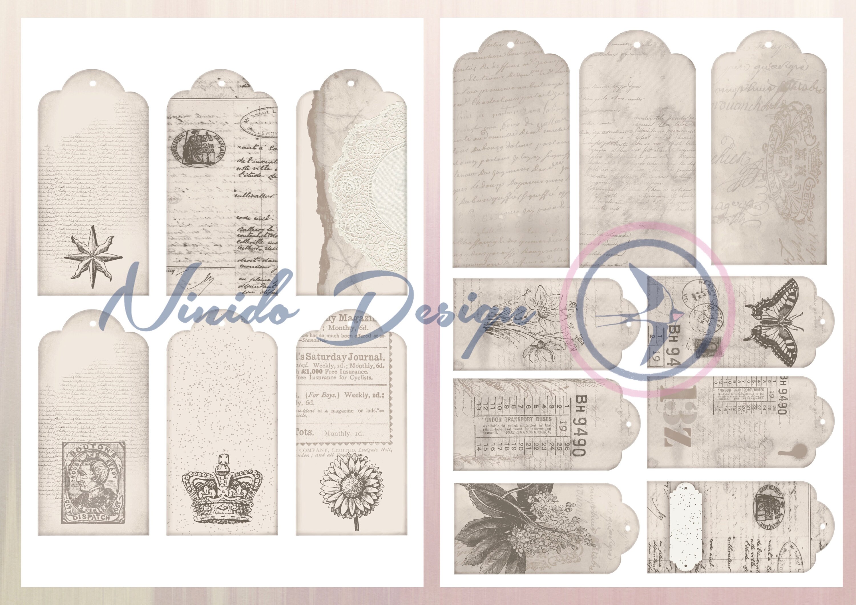 Neutral Tags Digital Ephemera Kit for Junk Journal Scrapbooking and ...
