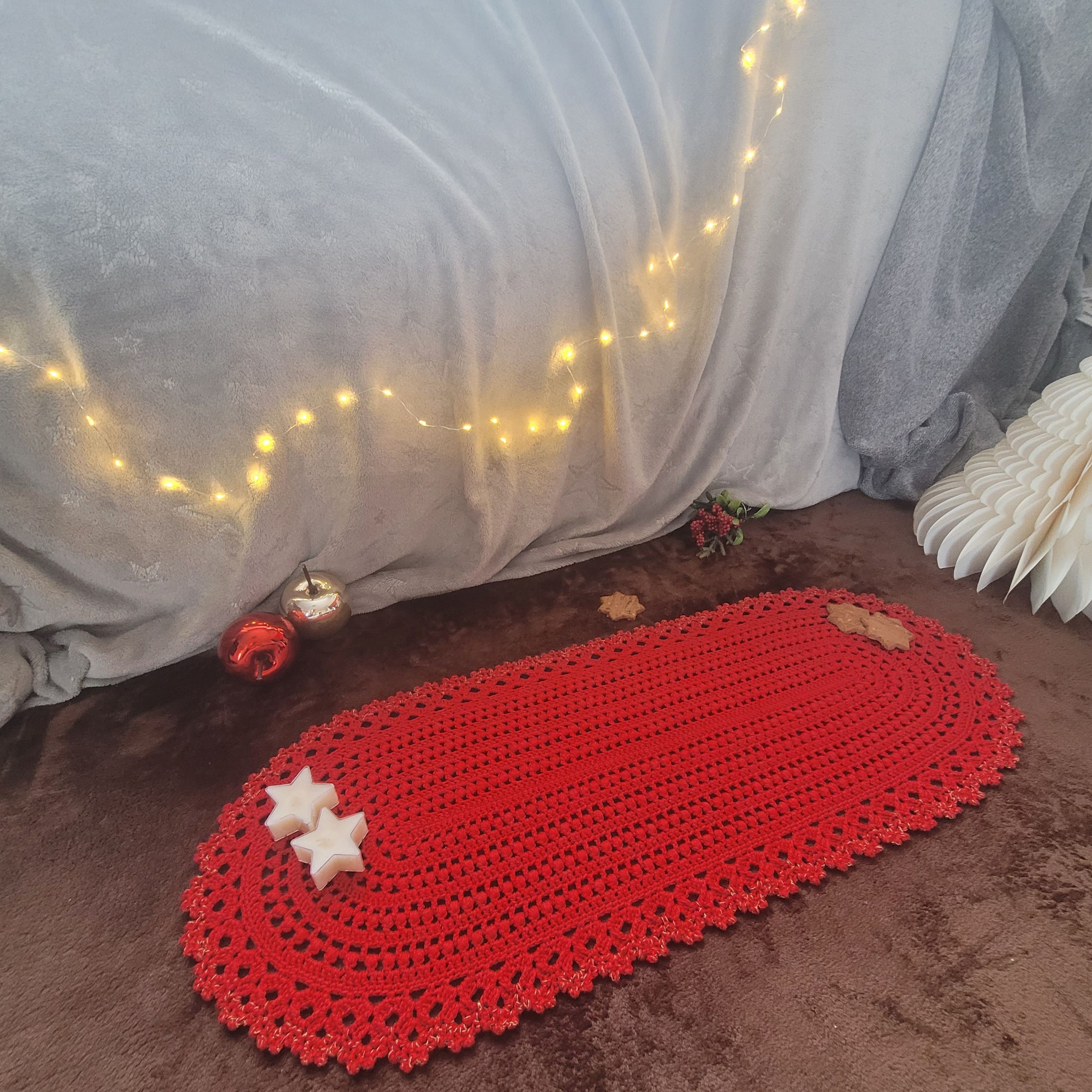 Red Oval Crochet Table Runner Golden Rim - Etsy