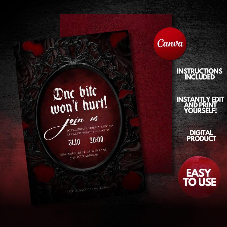 Vampire Birthday Invitation: Gothic Halloween Party, Creepy Invite ...