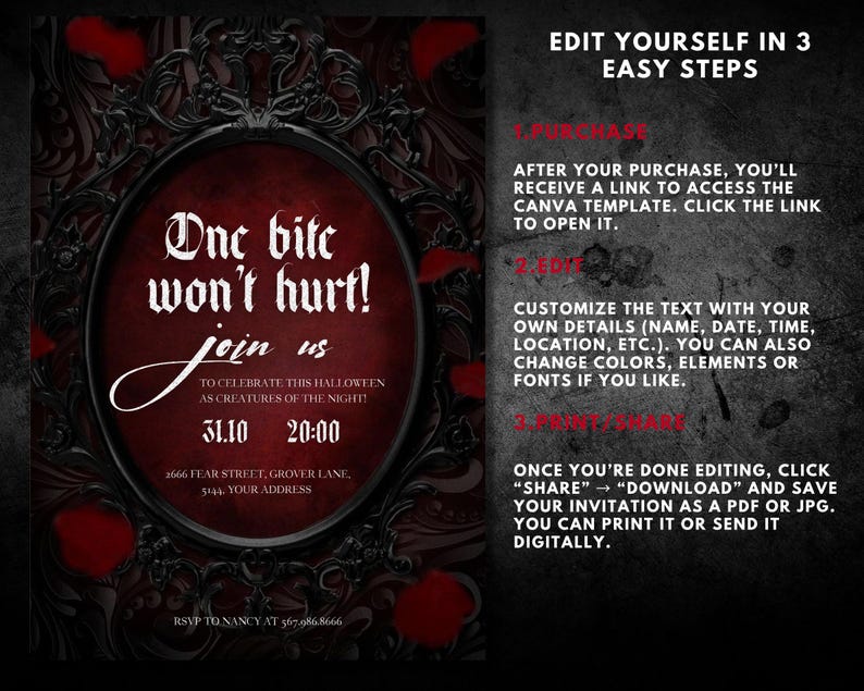 Vampire Birthday Invitation: Gothic Halloween Party, Creepy Invite ...