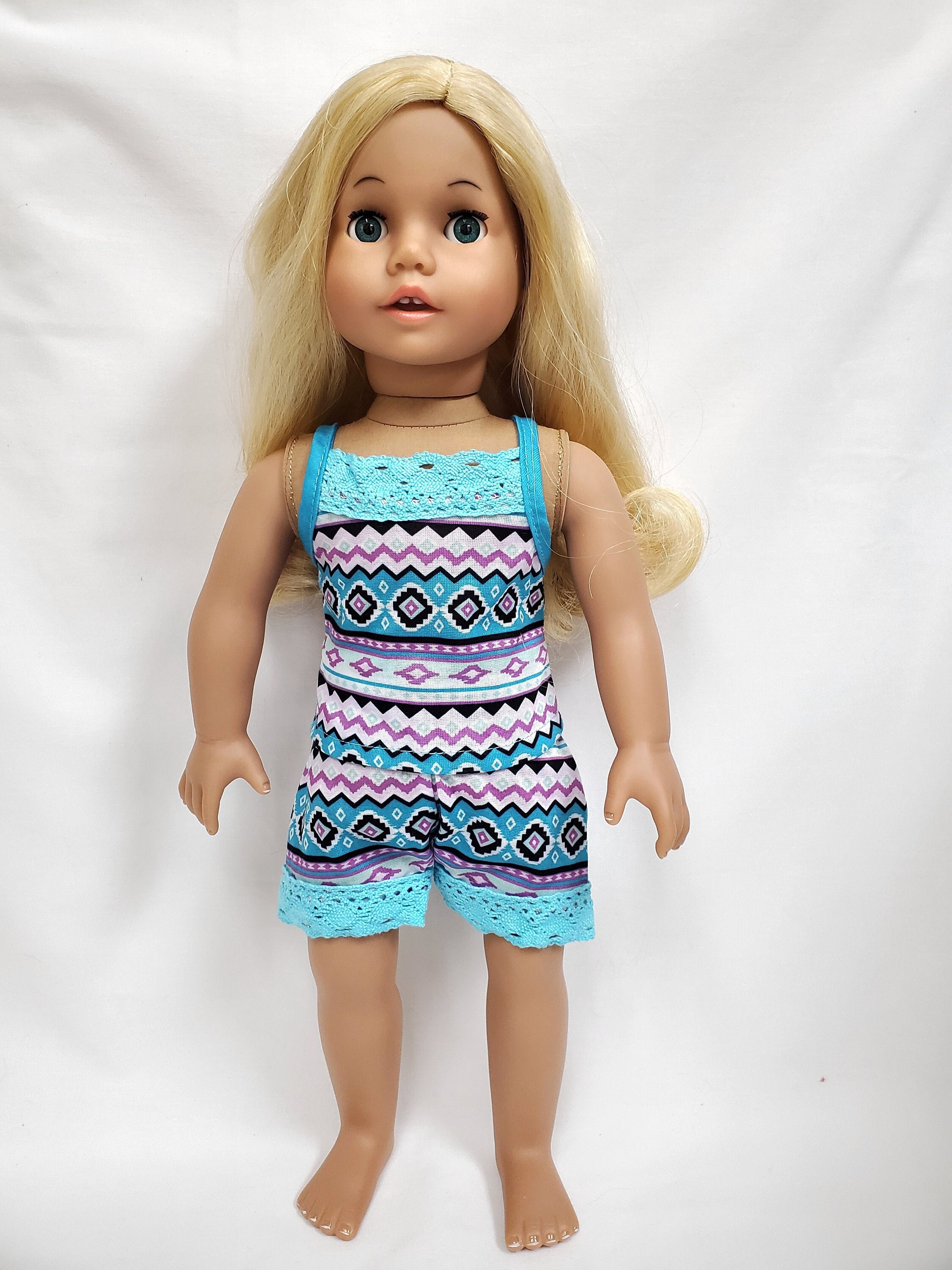 Aqua Print Shorty Pajamas | Fits Most 18 Girl Dolls | 18 Inch Doll Clothes