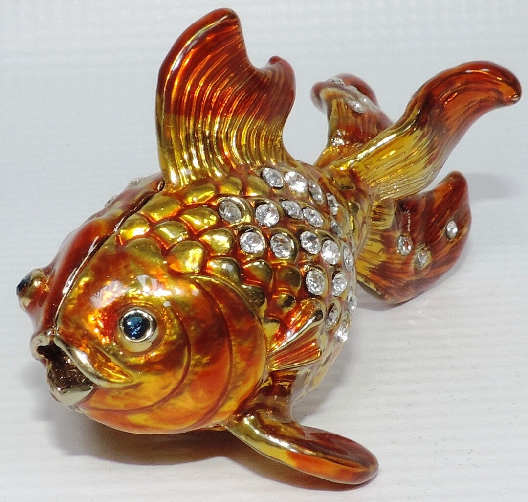 Rhinestone Trimmed Goldfish Trinket Box - Etsy