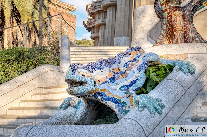 Antoni Gaudi's Dragon / Lizard of Park Guell, Barcelona DIGITAL PRINT ...