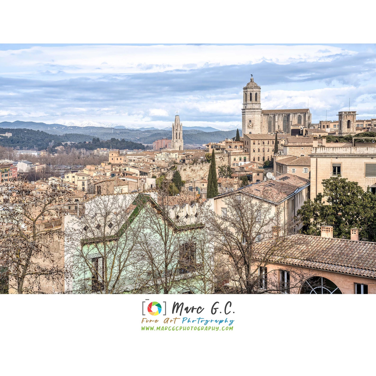 Girona Medieval Cathedral and Old Town Poster, Catalonia Prints, Spain ...
