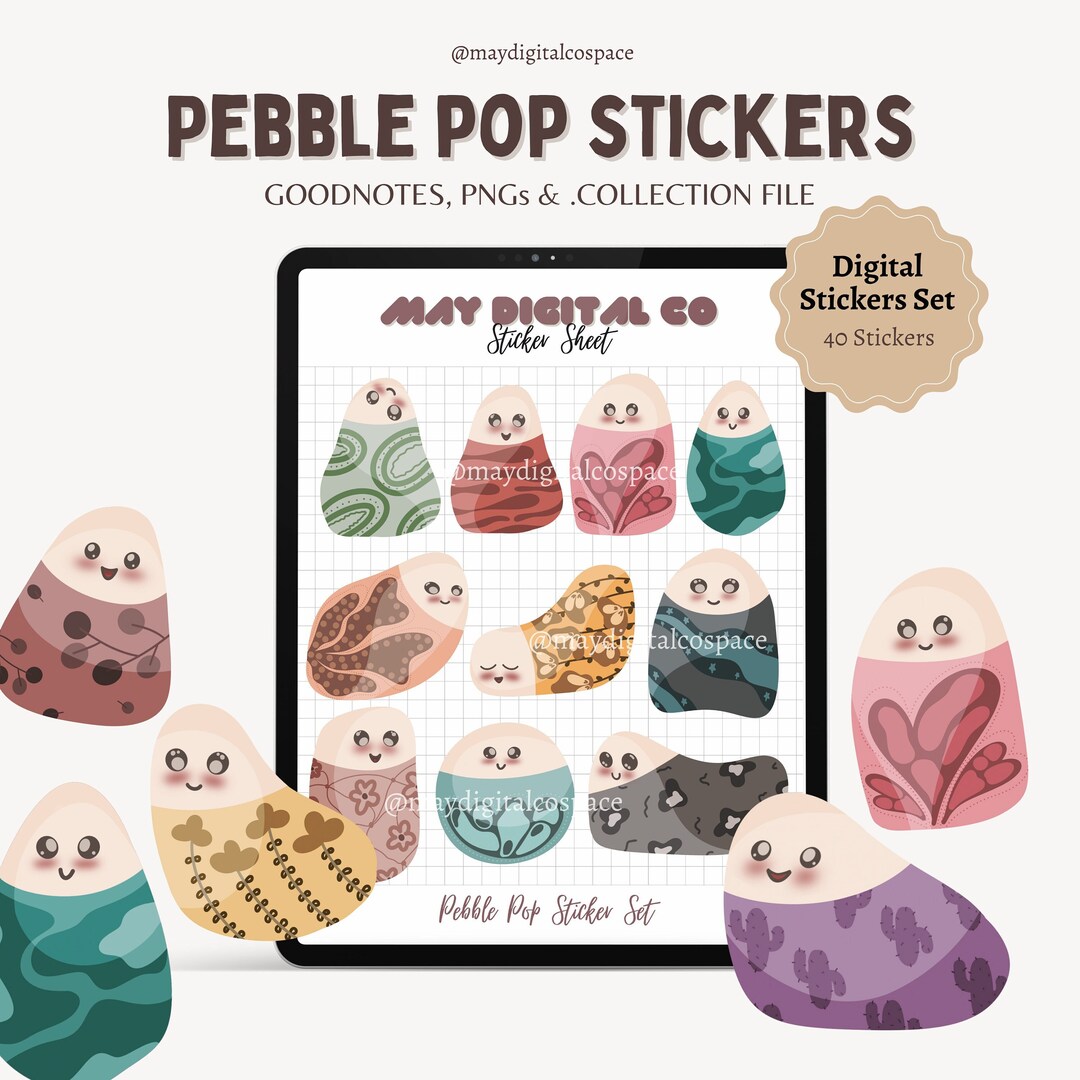 Kawaii Pebbles Stickers, Digital Stickers Set, Goodnotes Stickers, Pre ...