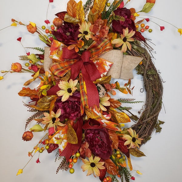 Burgundy Wreath With Bow - Etsy