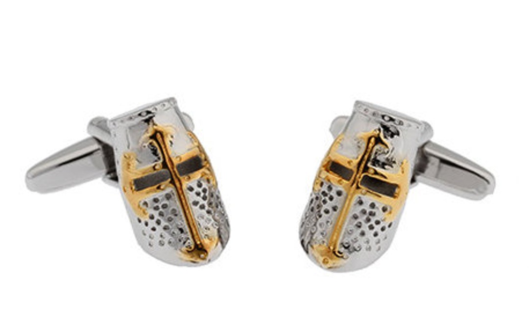 Templar 3D Helmet Cufflinks - Silver and Golden Cufflinks - Wedding ...