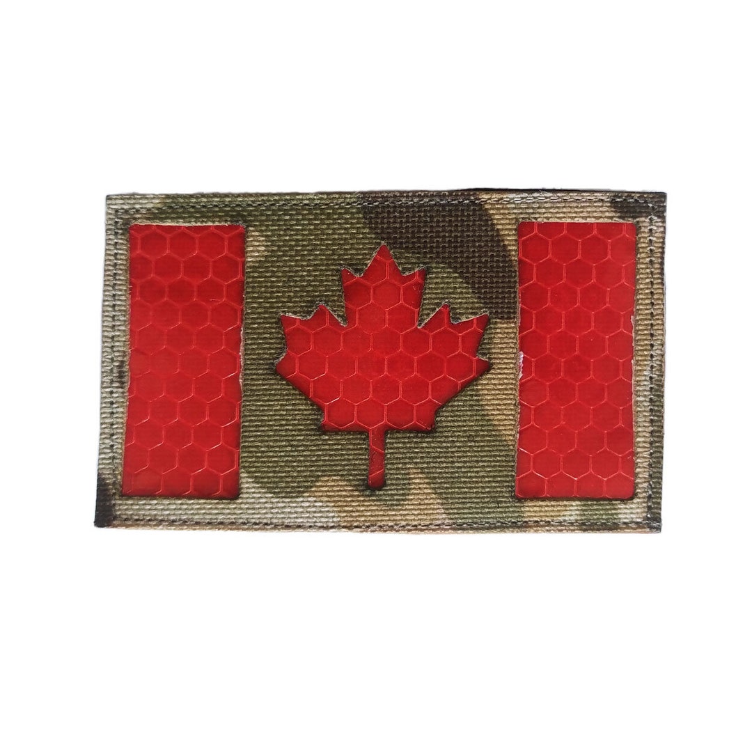 Canada Flag Reflective Patch- 8x5cm Hook and Loop - Red Reflective ...