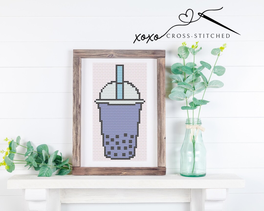Boba Cross Stitch, Milk Tea Cross Stitch, Boba Embroidery, Tea Cross ...
