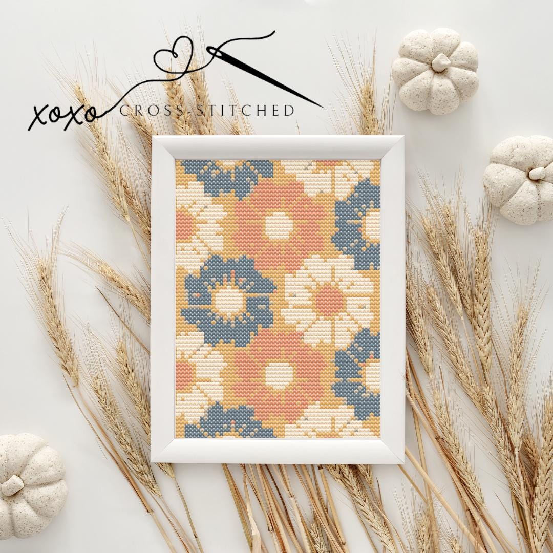 Retro Floral Cross Stitch Pattern - Etsy