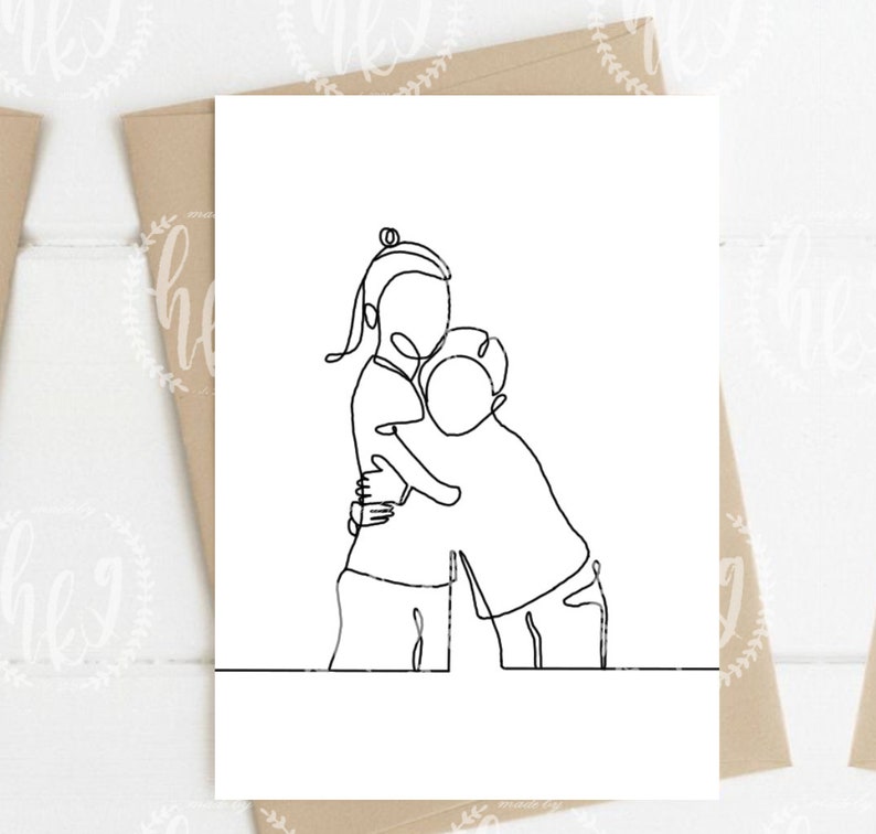 Brother Sister Line Art Cards 4 Styles - Etsy