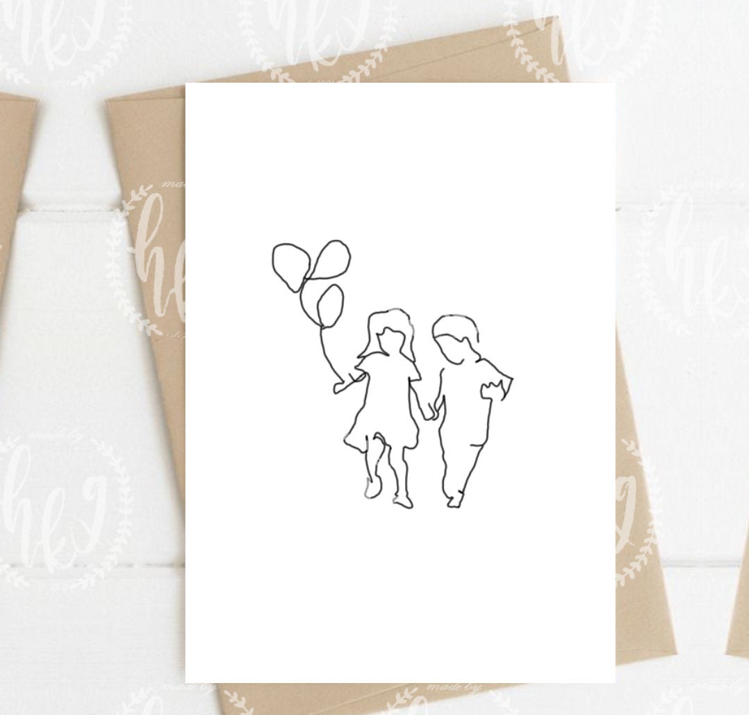 Brother Sister Line Art Cards 4 Styles - Etsy