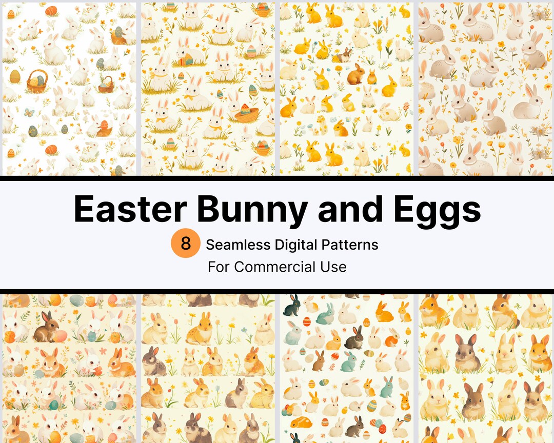 Easter Bunny and Eggs Patterns - Digital Prints, Seamless Designs ...