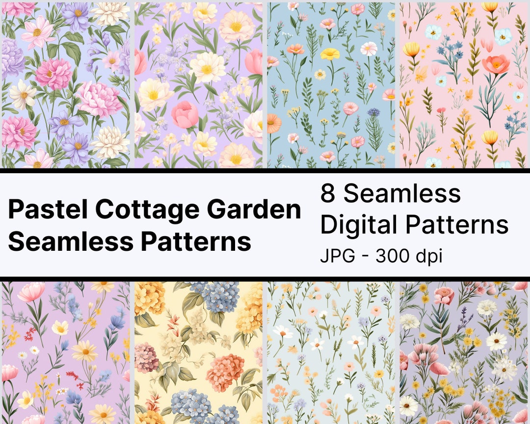 Pastel Cottagecore Garden - Digital Prints, Seamless Designs ...