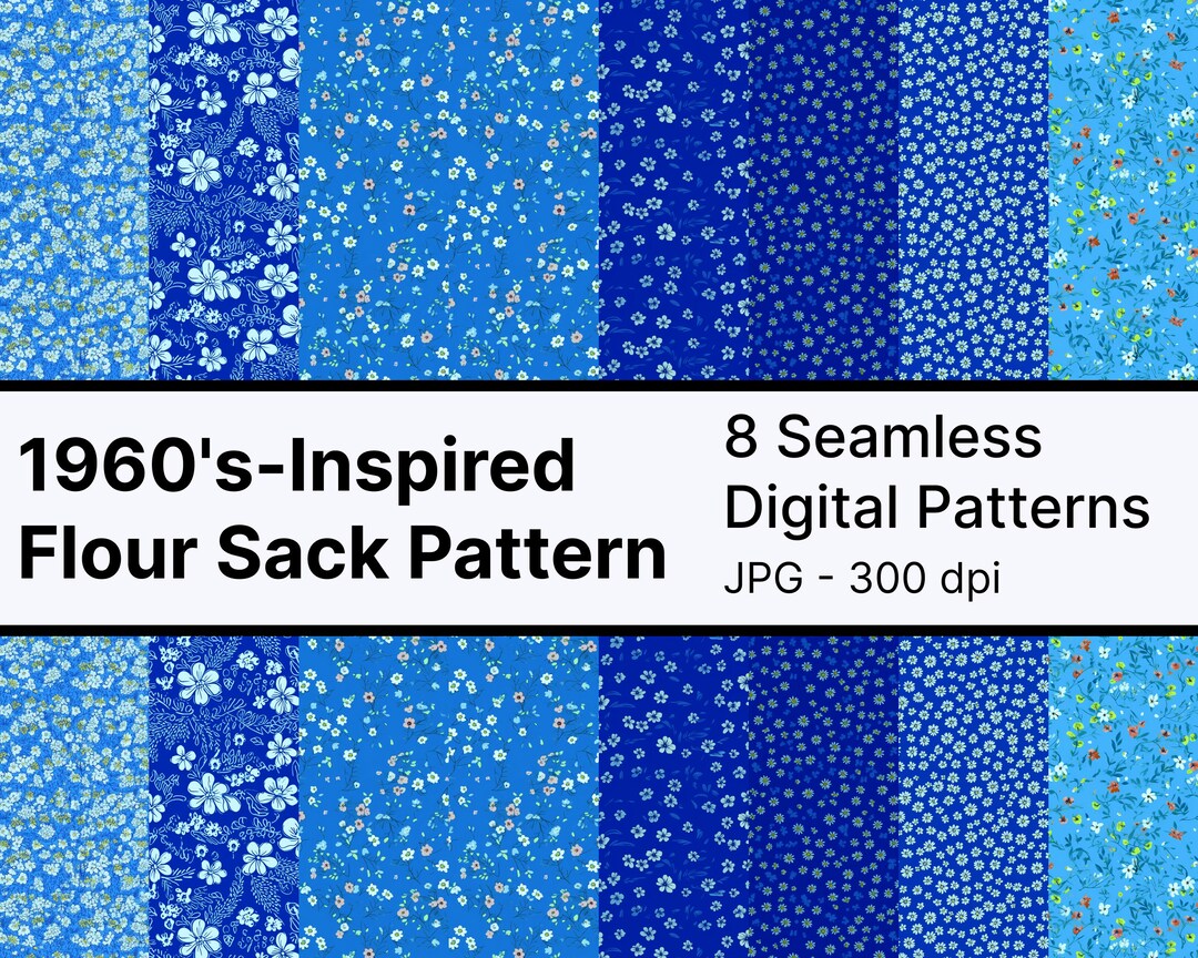 1960s-inspired Flour Sack Seamless Pattern Set - Floral Backgrounds ...