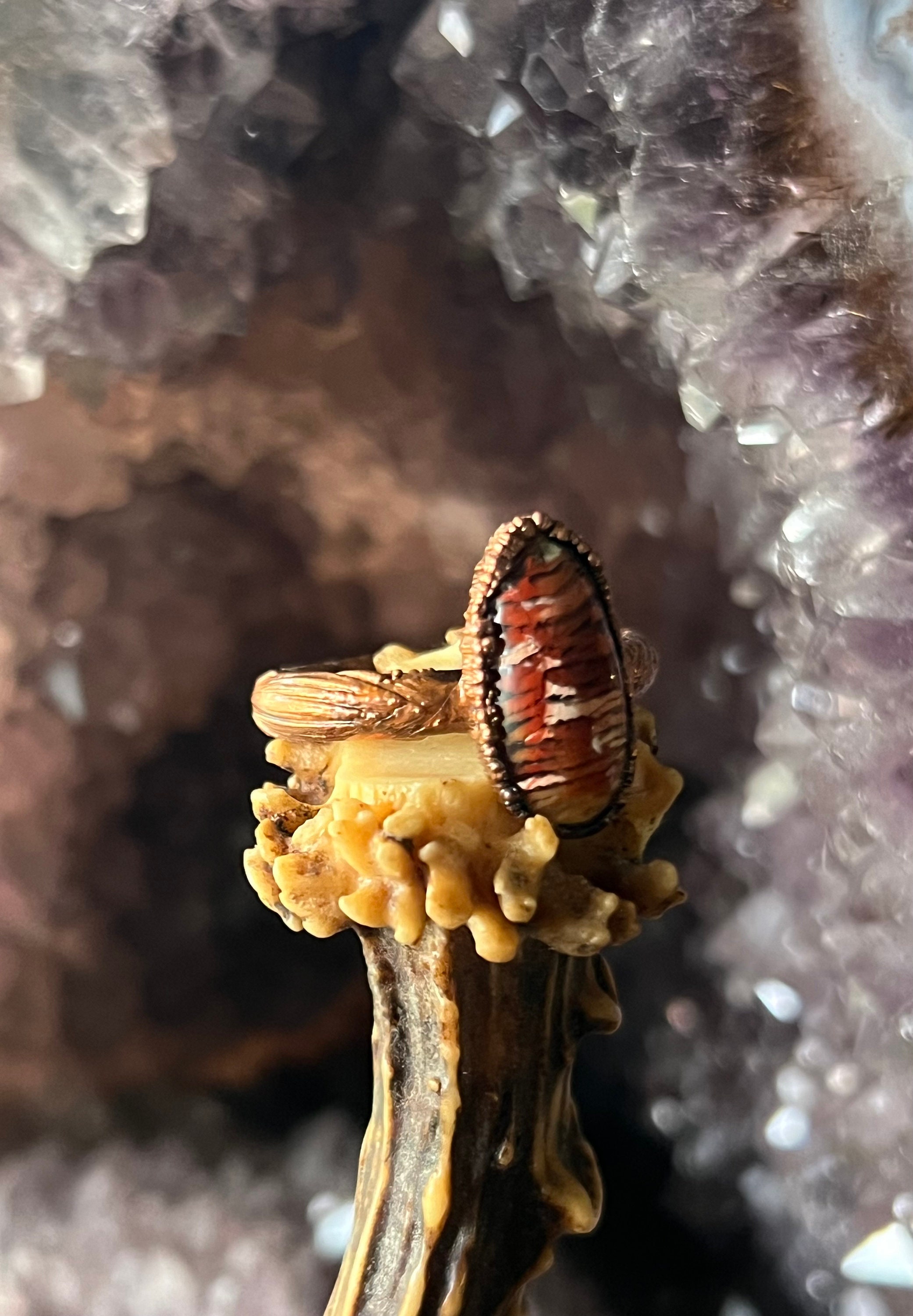 Copper Electroformed Rattlesnake Jasper Ring- Howardite Ring- Size 10.5 ...